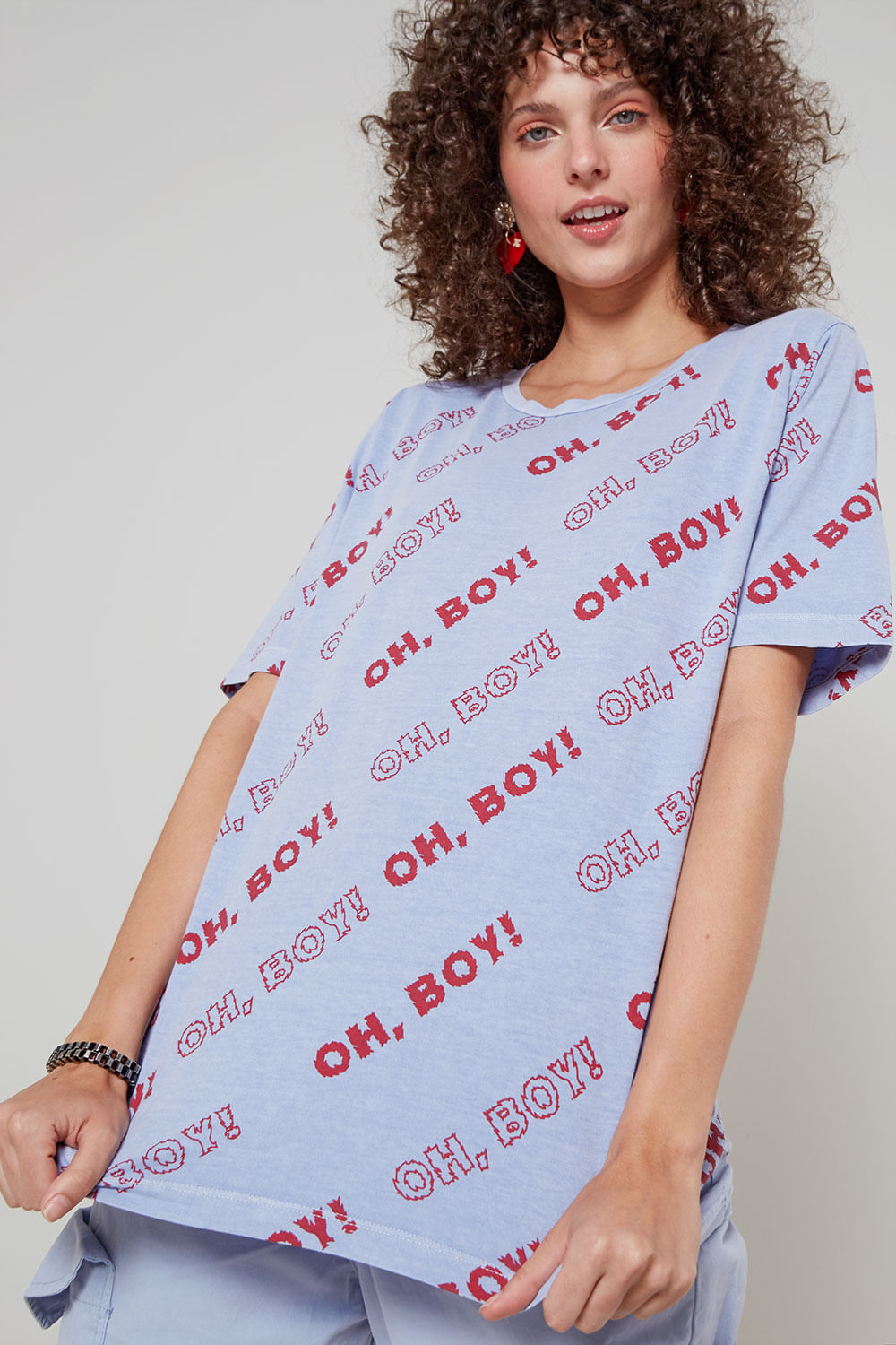 T-Shirt Malha Silk Oh Boy Logo Azul
